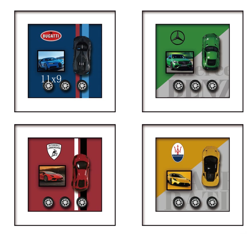 New 3d diecast model wooden wall frame ( BUGATI / MERC / LAMBO / MASER ...